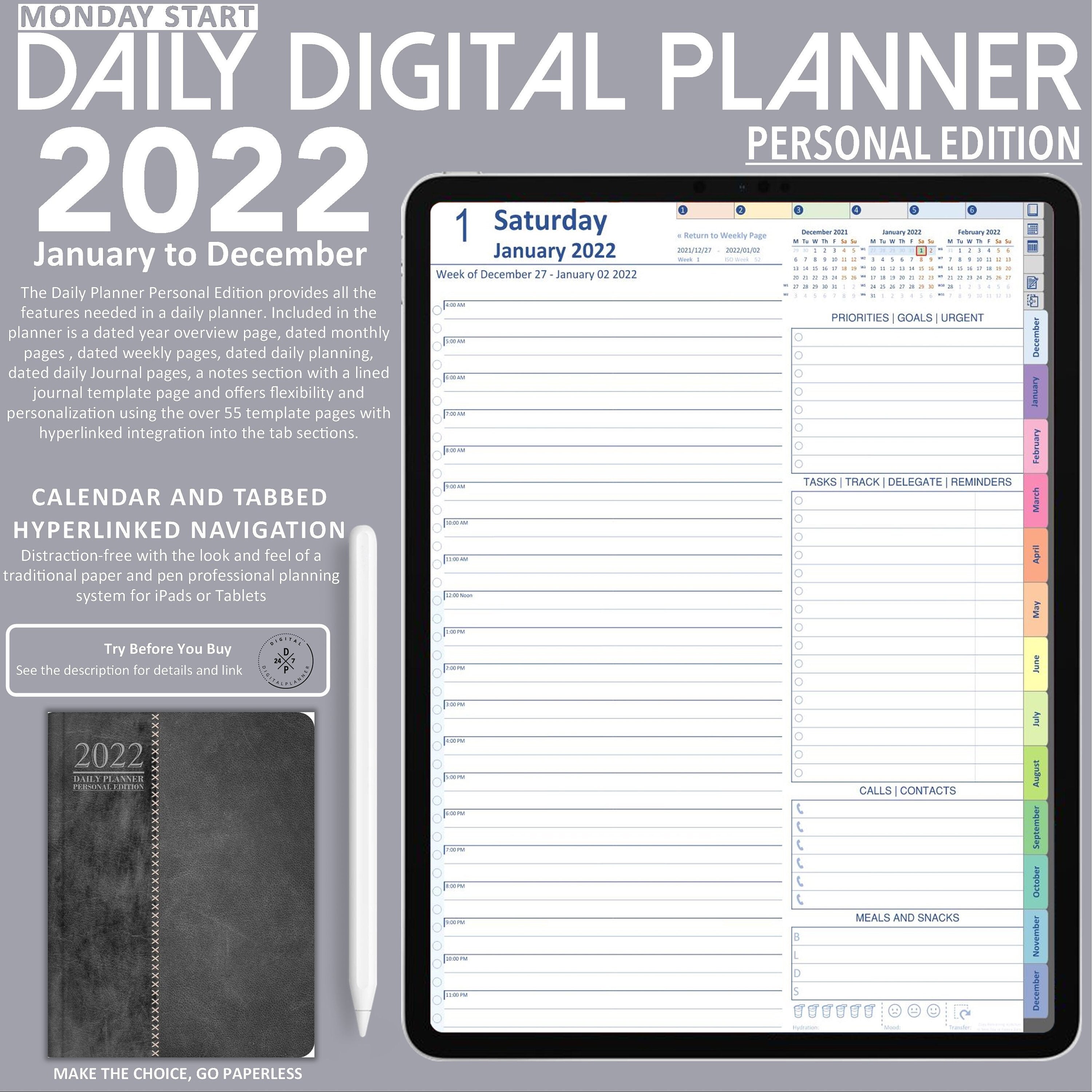 Paper & Party Supplies Hyperlinked iPad Instant Download Printable 2021 ...