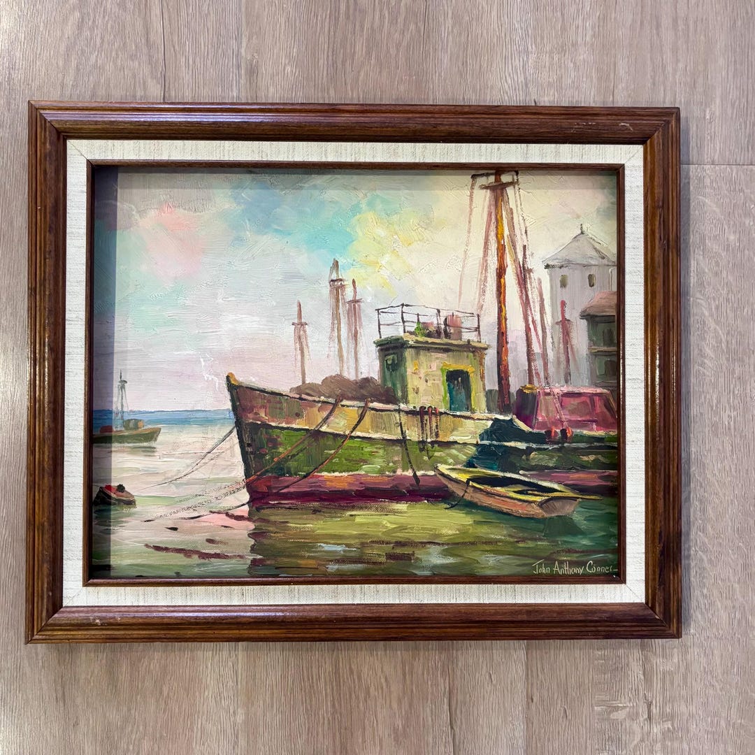 John Anthony Conner Original Oil on Board Painting Los Angeles Harbor ...