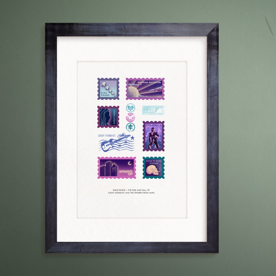 David Bowie Ziggy Stardust Stamps Art Print: Art Deco Illustration - Etsy