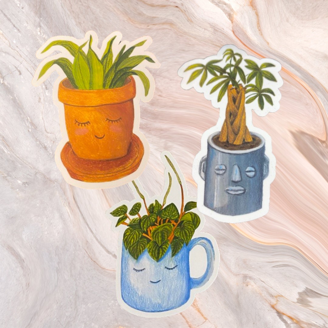 Cute Plant Sticker Set - Set of 3 Stickers, Plant Stickers, Laptop ...