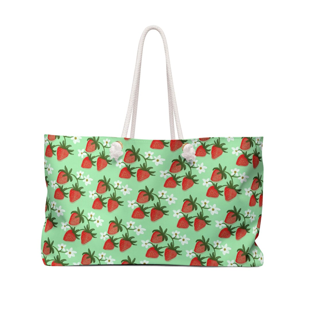 Strawberry Rose Weekender Bag, Floral Beach Tote, Summer Travel Bag ...