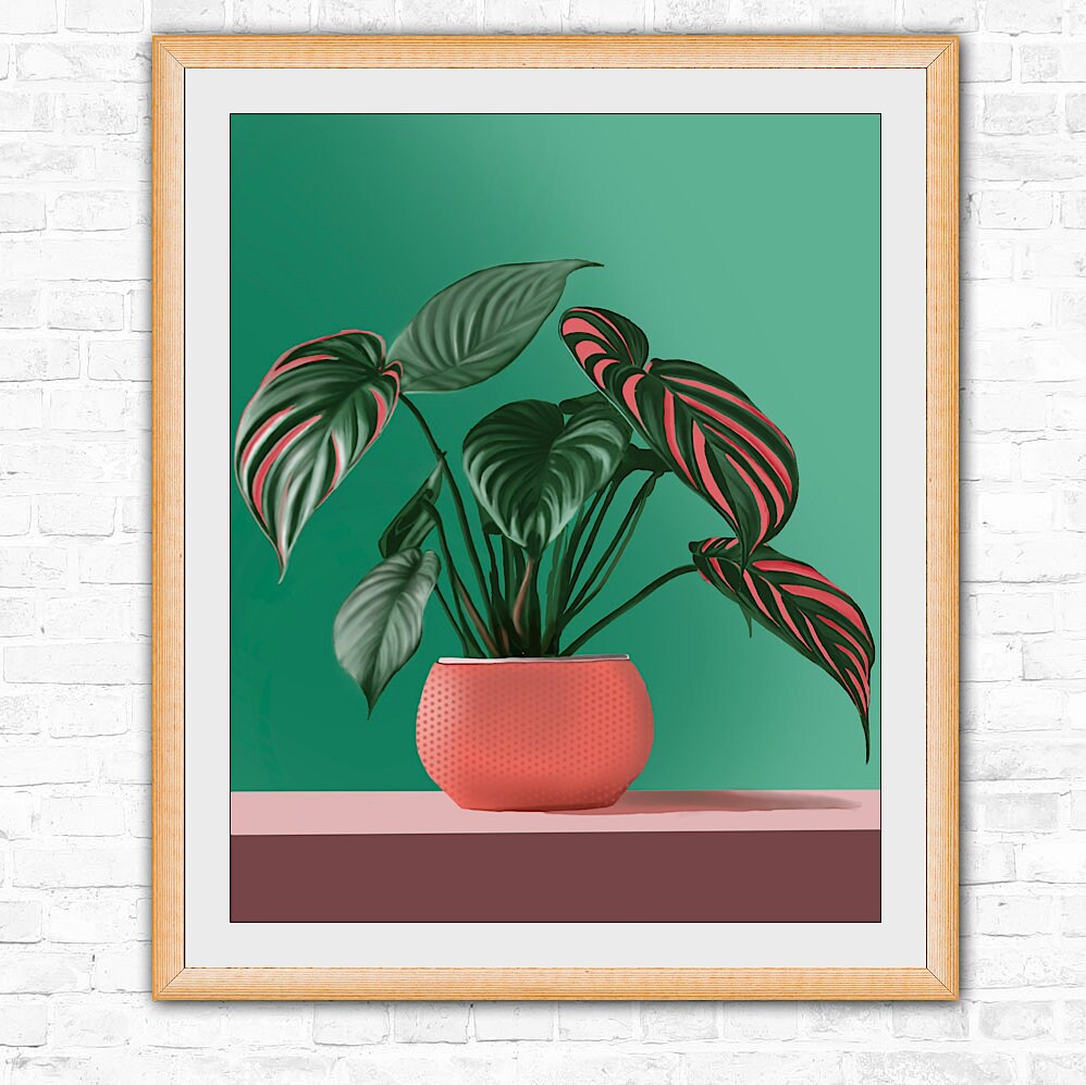Framed Hyper-realistic Plant Drawing Print - Botanical Art Print, Boho ...