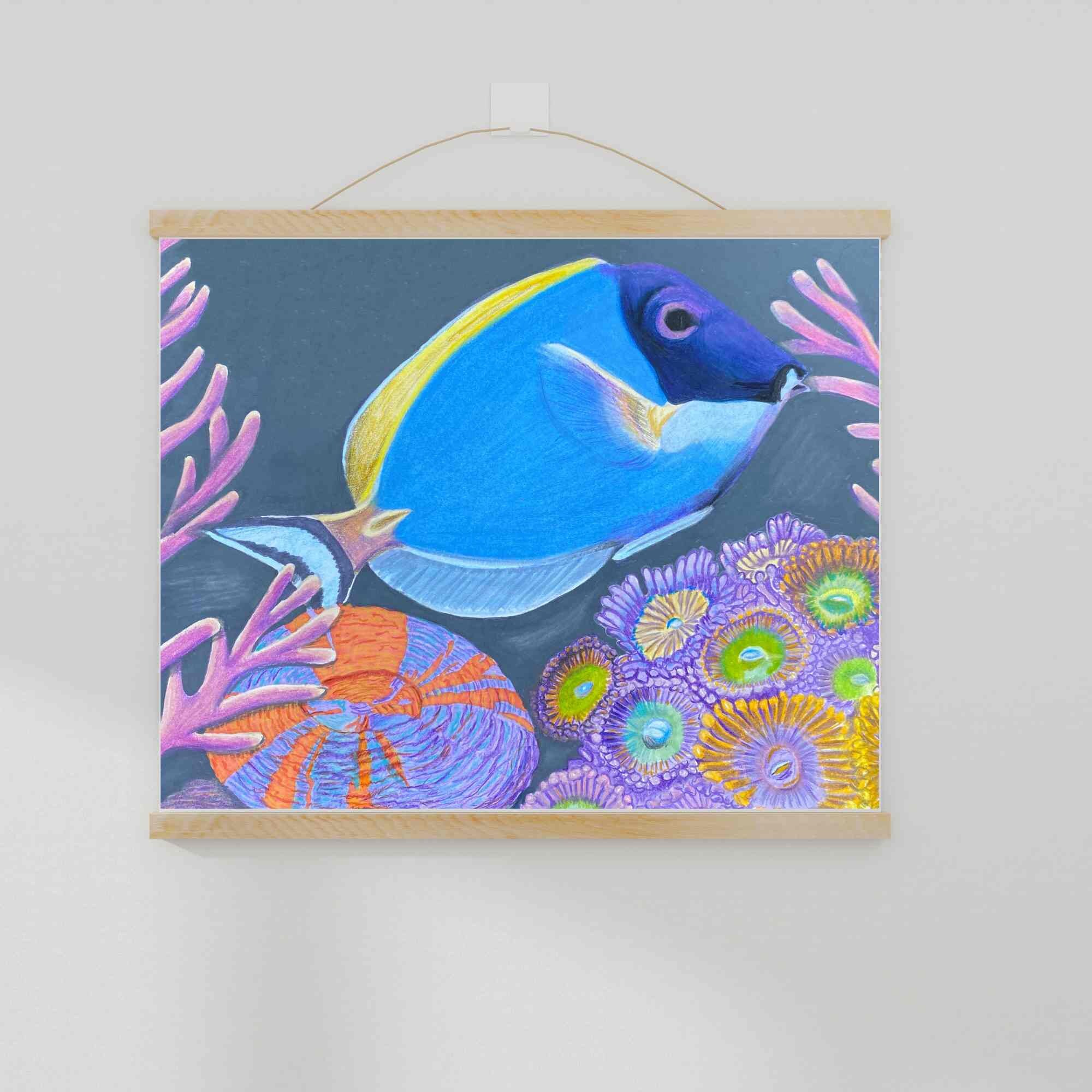 Reef Tank Wall Art Powder Blue Tang Art, Saltwater Fish Drawing, Sea ...