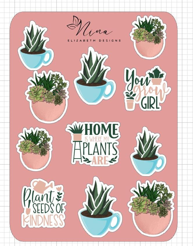Pink Flower Sticker Sheet - 4x6 Sticker Sheet, Plant Lover Stickers ...