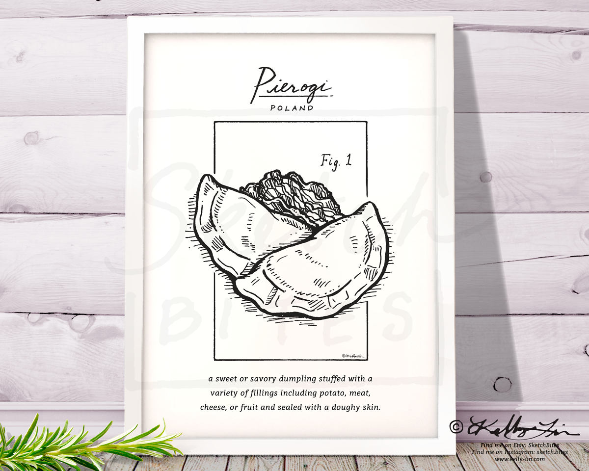 Pierogi, Dumpling of the World Illustration Drawing Print, Polish ...