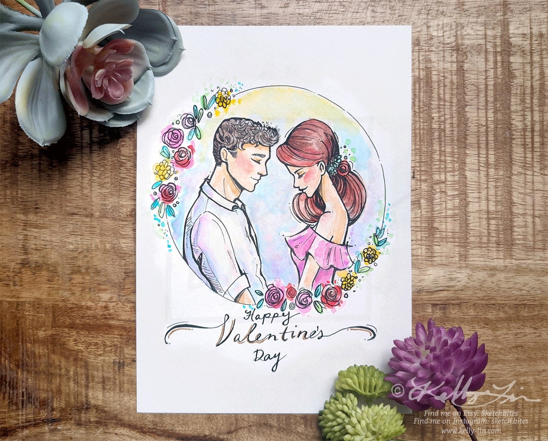 Custom Anniversary Couple Card, Portrait From Photo Illustration ...