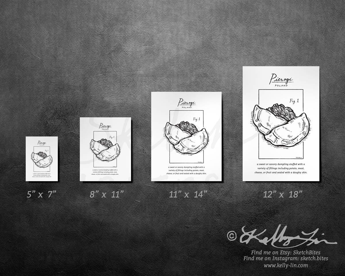 Pierogi, Dumpling of the World Illustration Drawing Print, Polish ...