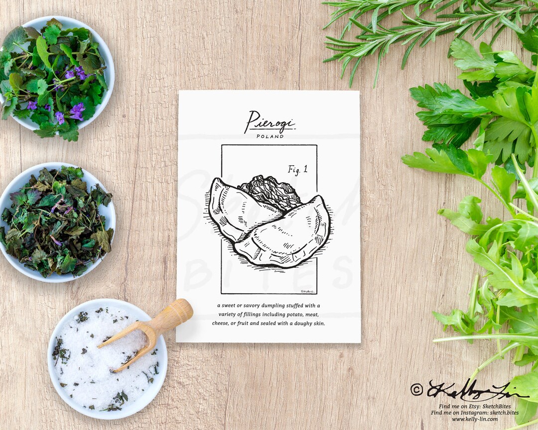 Pierogi, Dumpling of the World Illustration Drawing Print, Polish ...