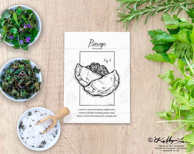 Pierogi, Dumpling of the World Illustration Drawing Print, Polish ...