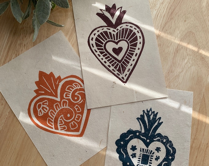 Sacred Heart Art Print Heart Relief Print Mexican Sacred Heart Wall Art ...