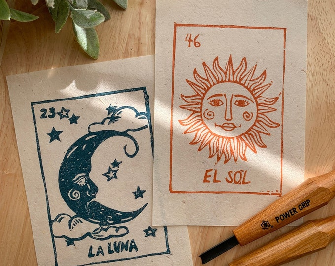Loteria Card Art Print - Mexican Loteria Relief Print - Sun and Moon ...