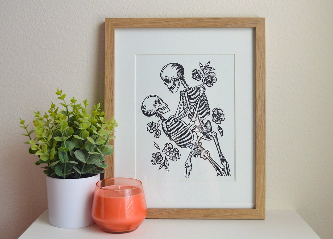 Skeleton Lovers Relief Print - Day of the Dead Wall Art - Halloween ...