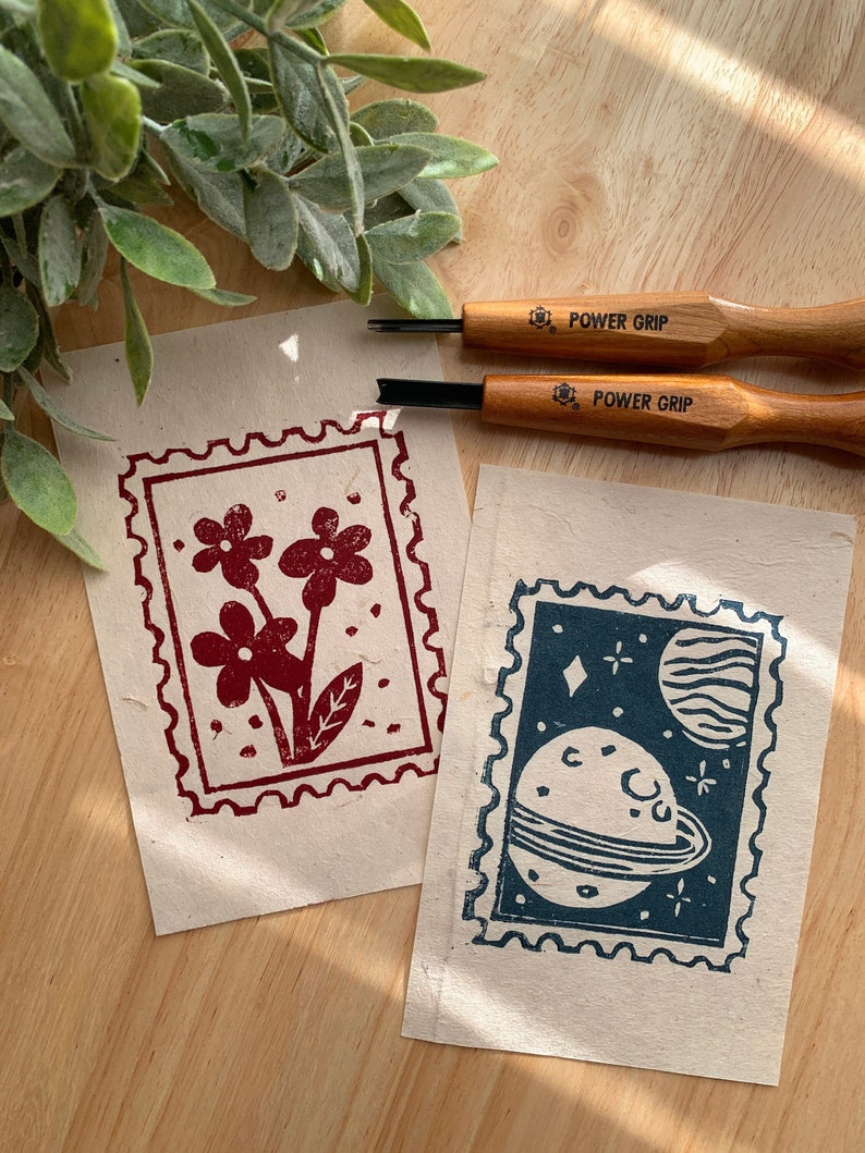 Postal Stamp Relief Print - Floral Stamp - Floral Postal Stamp ...