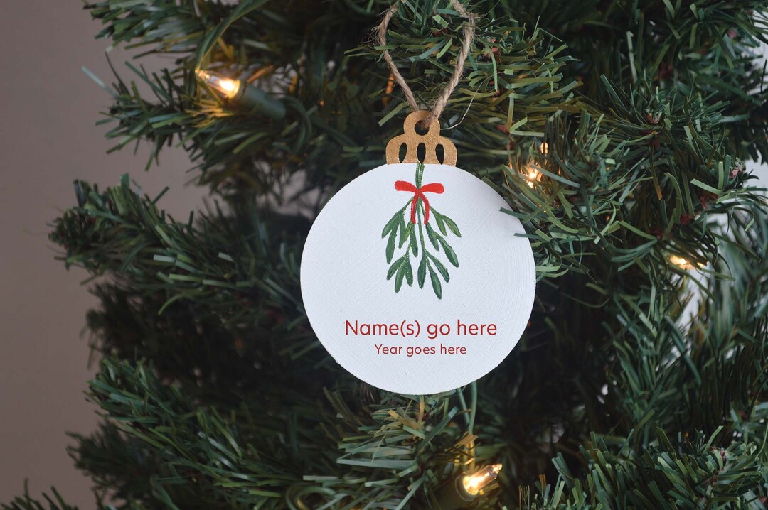 PERSONALIZED Hand Painted Mistletoe Wooden Christmas Ornament, Couples ...