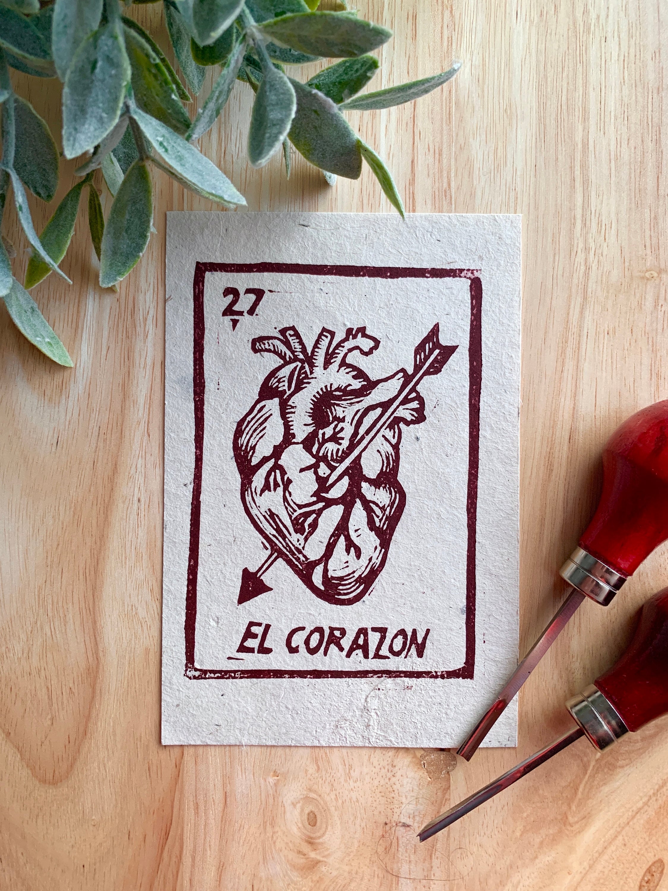 Loteria Card Art Print - Mexican Loteria Relief Print - Heart Art Print ...