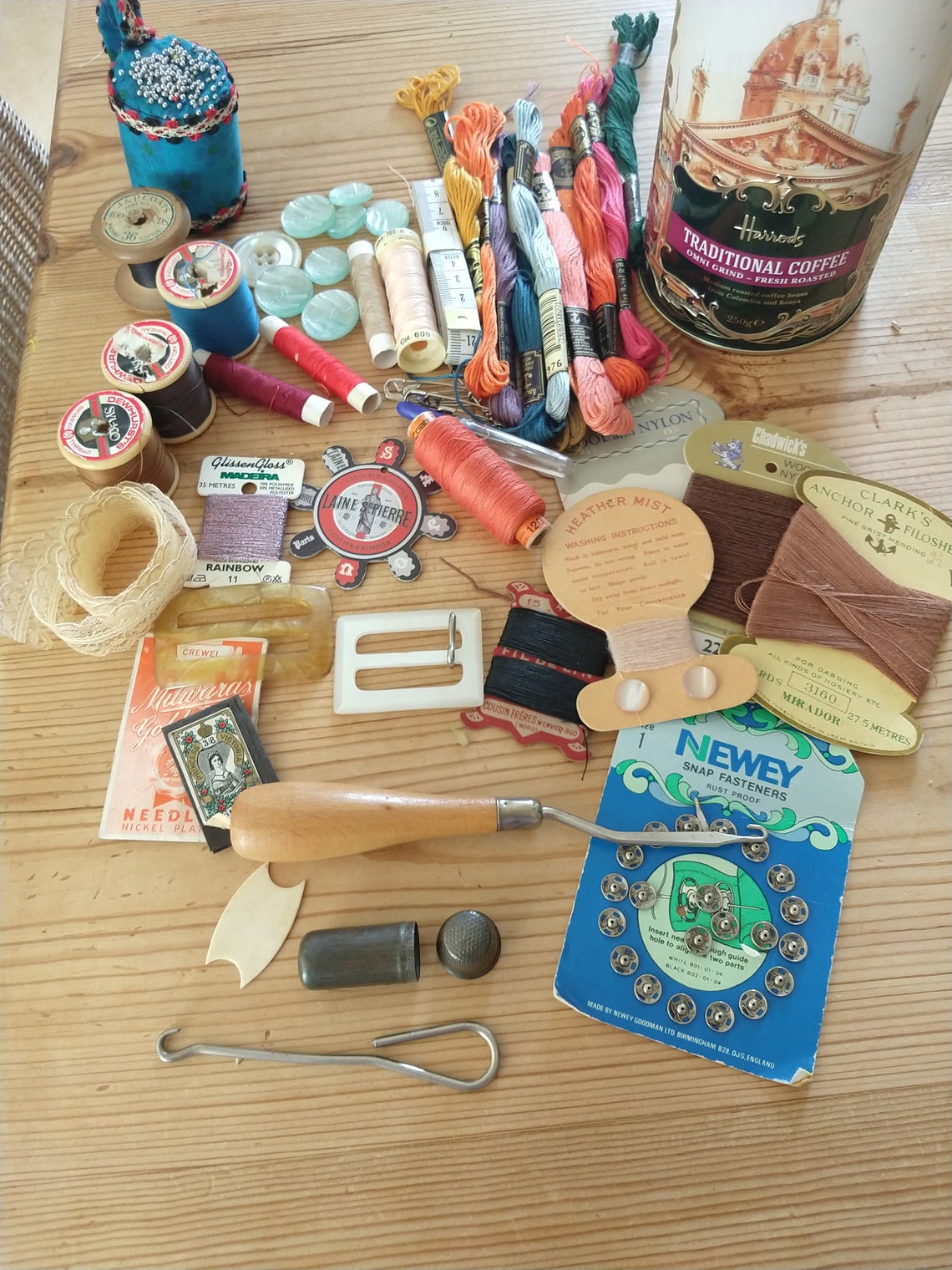 An Interesting Collection of Mainly Vintage Haberdashery in Harrods Tin ...