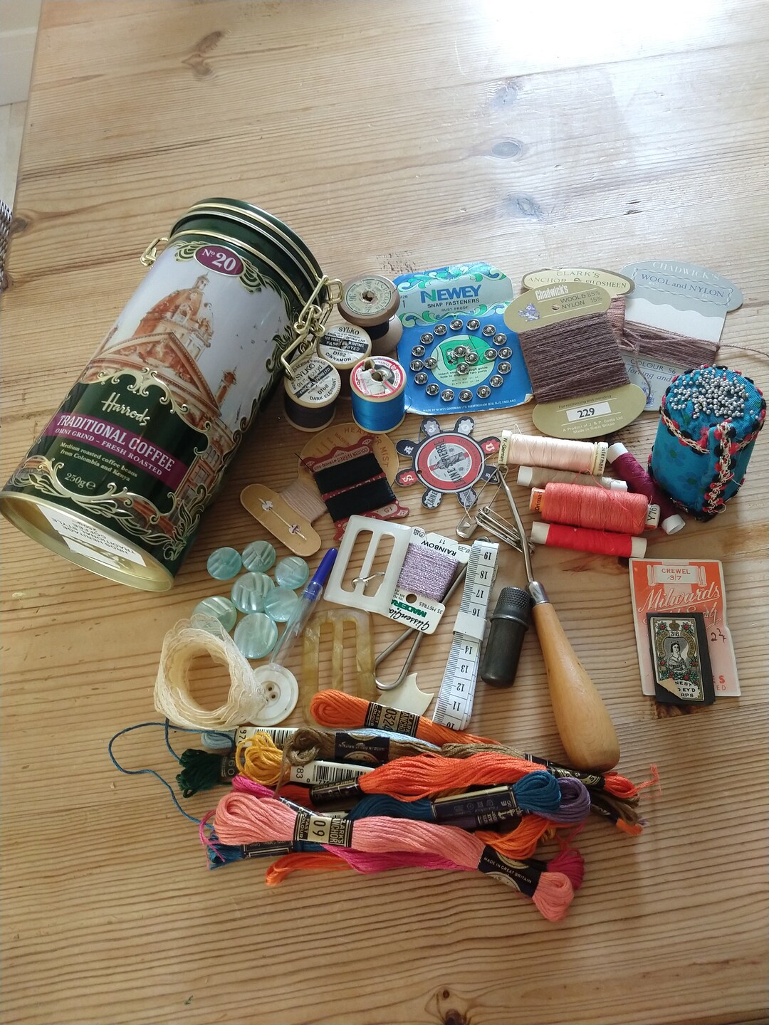 An Interesting Collection of Mainly Vintage Haberdashery in Harrods Tin ...