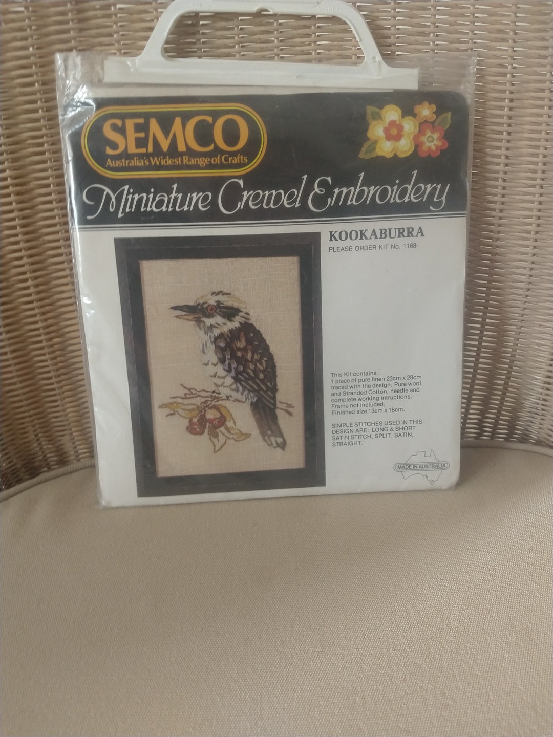Vintage Semco Miniature Crewel Embroidery Kit Kookaburra. Finished Size ...