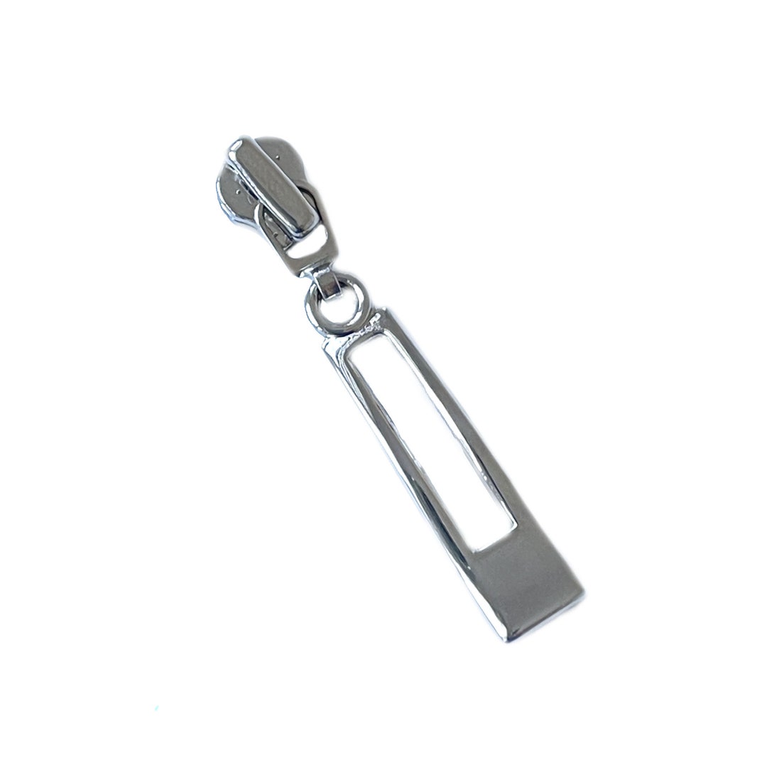 Long Curved Bar #3 Metal Zipper Pull With Slider - Nickel Silver, Made ...