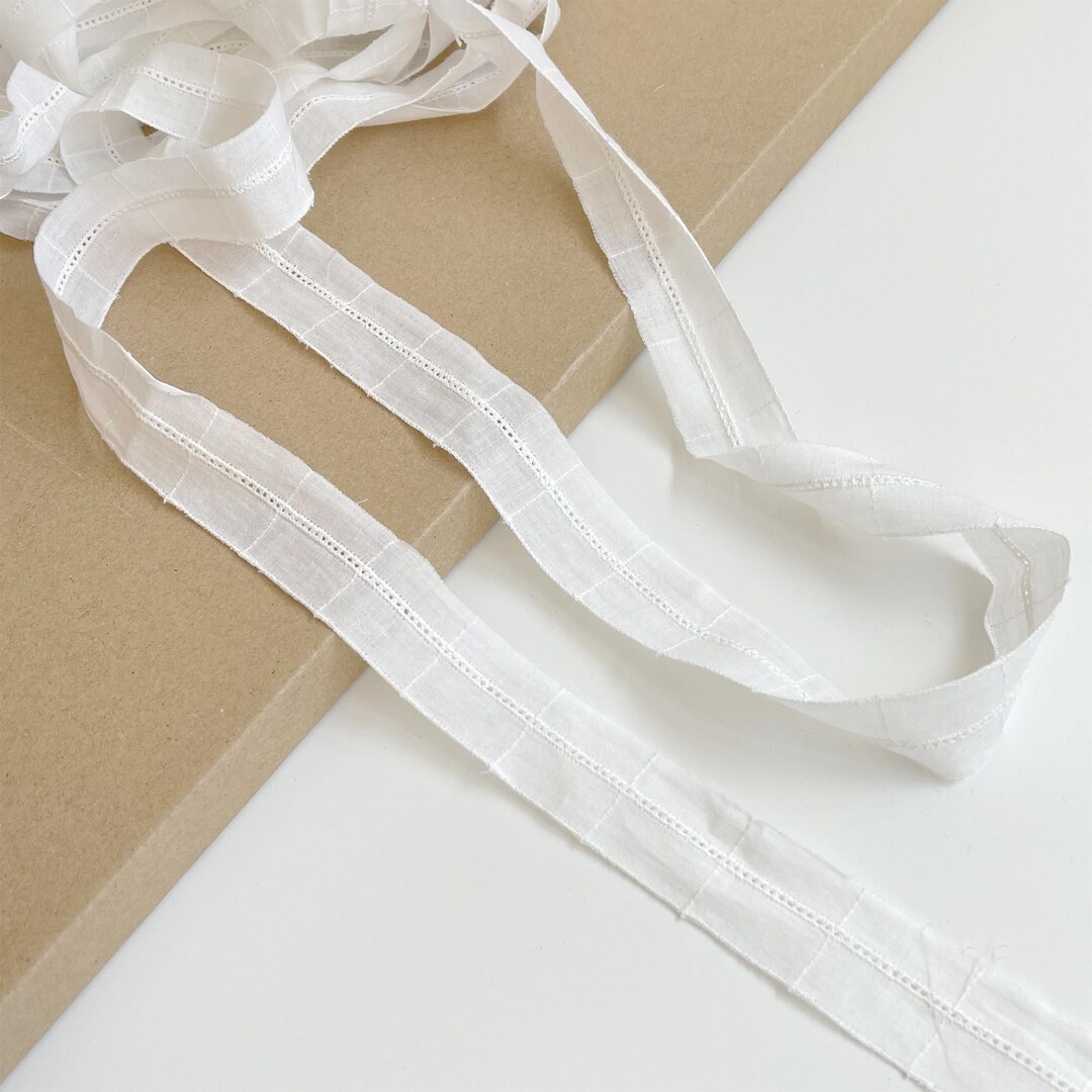 Off White 1" Cotton Tiny Ladder Shape Lace Trim - Inter Space 1/32 ...