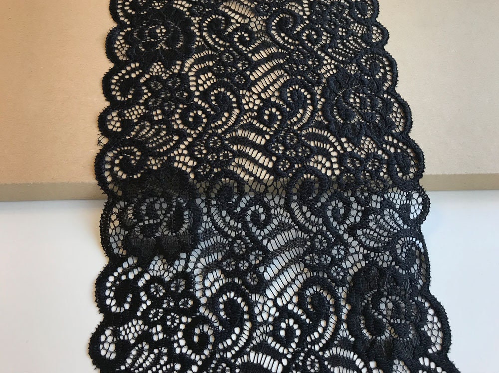 Black 7 wide width stretch lace trim