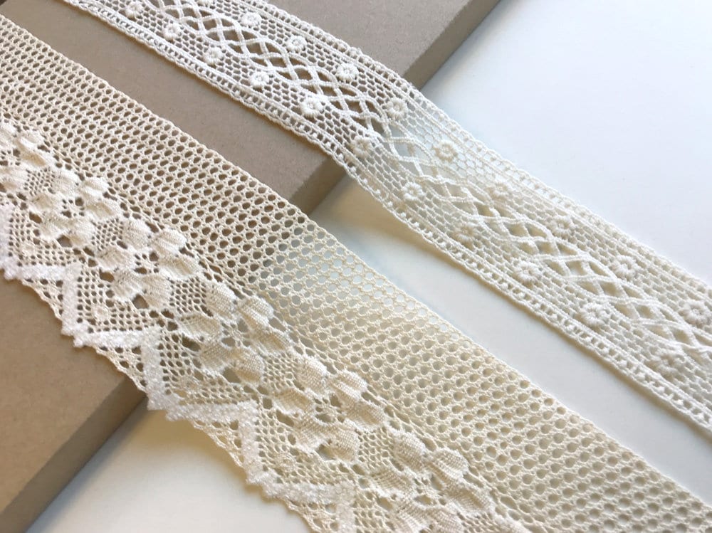 2 Various Width and Shape Cotton Lace Trim (LT15)