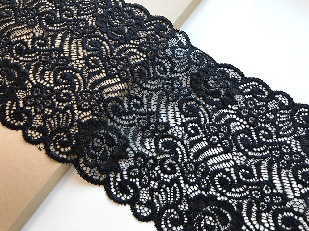 Black 7 wide width stretch lace trim
