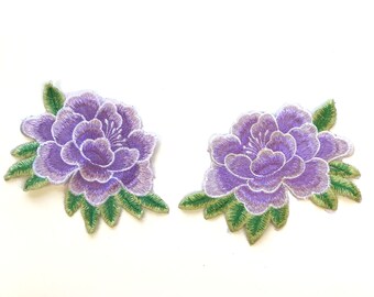 2 Purple Flower Patches Embroidery Applique With Iron-on Backing ...
