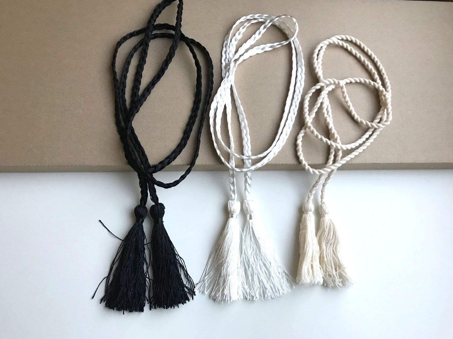 Natural, White, Black thicker & wider tassel cord string