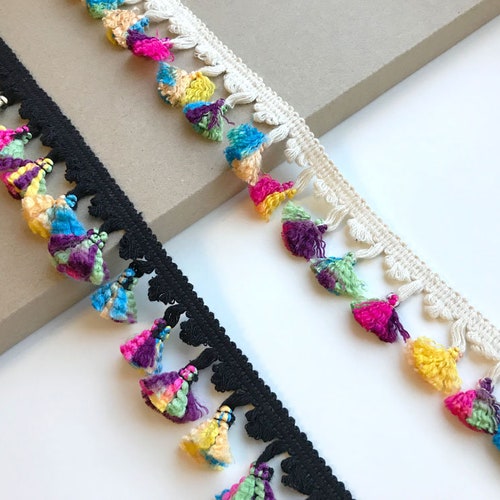 Indian Multi Colour Beaded Tassel Lace Trim Multi Color Lace - Etsy