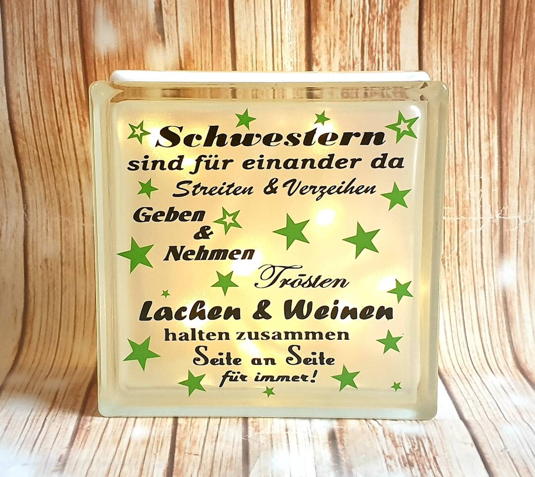 Illuminated Glass Block Sisters Siblings Sister Gift Christmas Handmade ...
