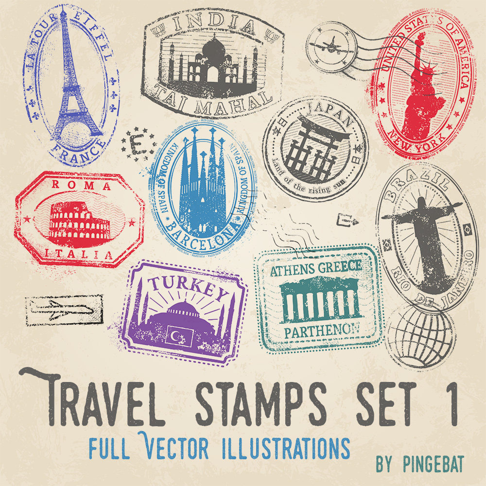 Travel Stamps Illustrations Set 1 - Etsy