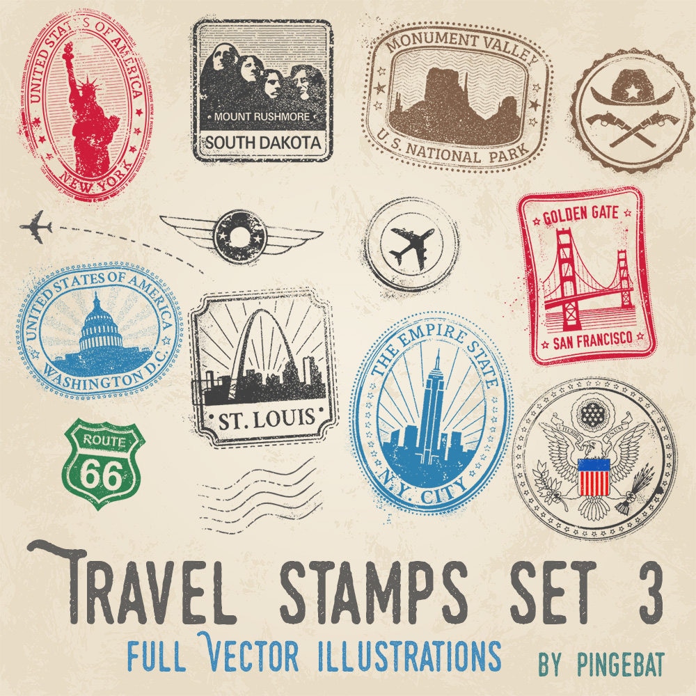 Travel Stamps Illustrations Set 3 - Etsy