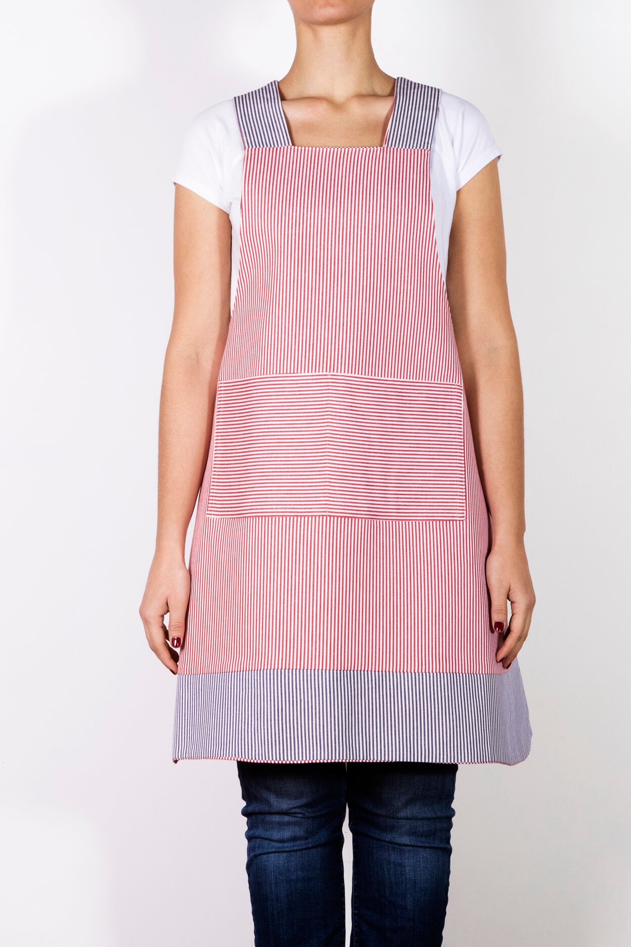 Dubbel gezicht schort, Cross back schort, Japanse schort, gestreepte ...