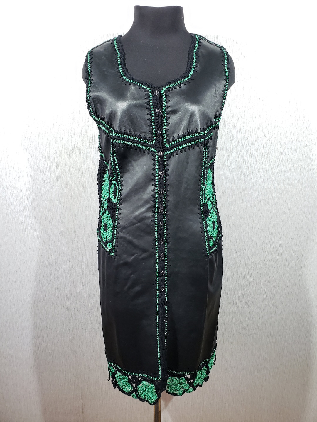 Delicate Black Leather Dress With Knitted Fragments. Stylish Handmade ...