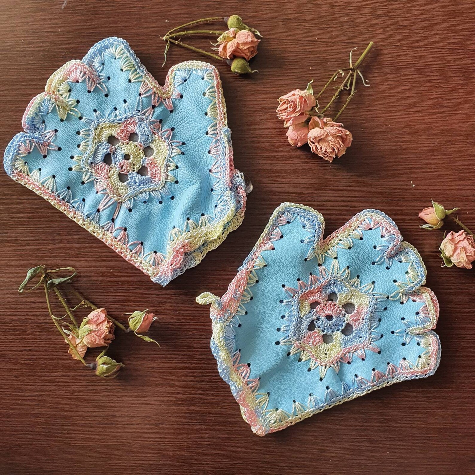 Light Blue Leather Fingerless Gloves Woman Unicorn Gloves - Etsy