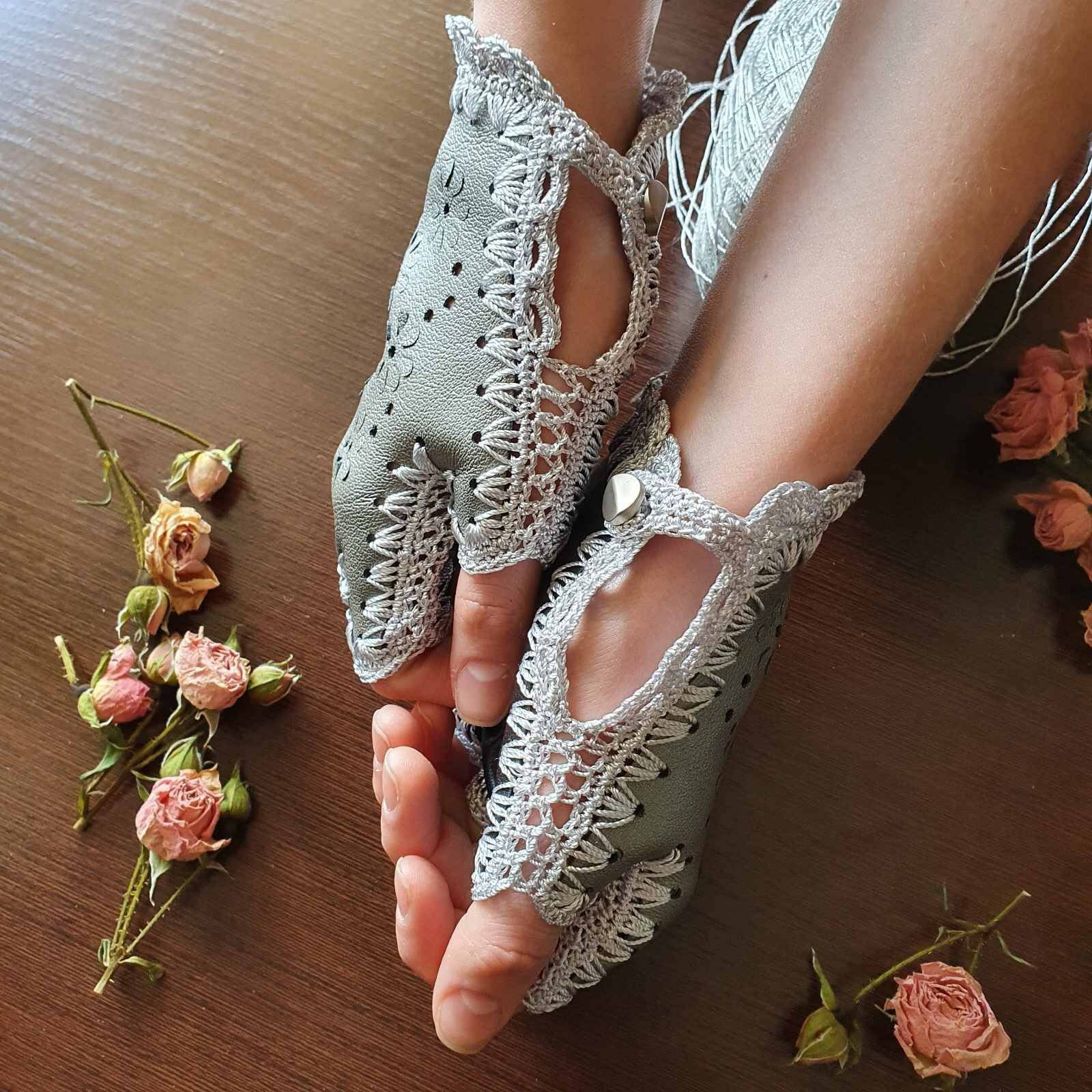 Leather Silver Fingerless Gloves Woman - Etsy