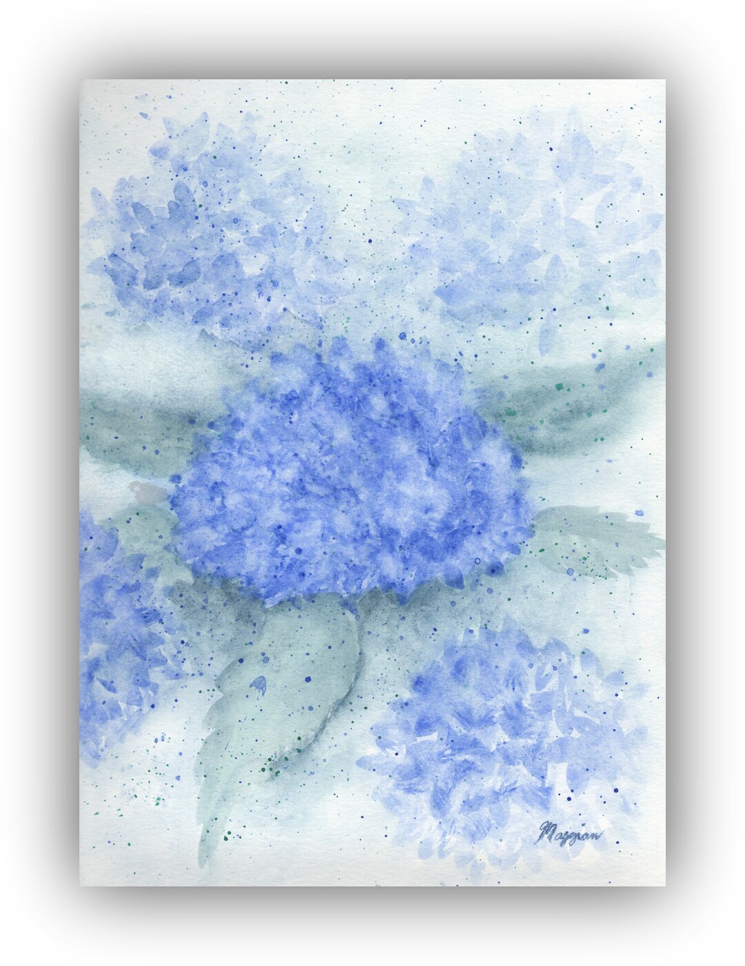 Hydrangea, Blue Hydrangea Painting, Watercolor Painting, Minimalist ...