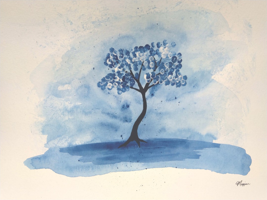 Whimsical Tree Painting, Original Painting, Blue Tree, Blue Painting ...