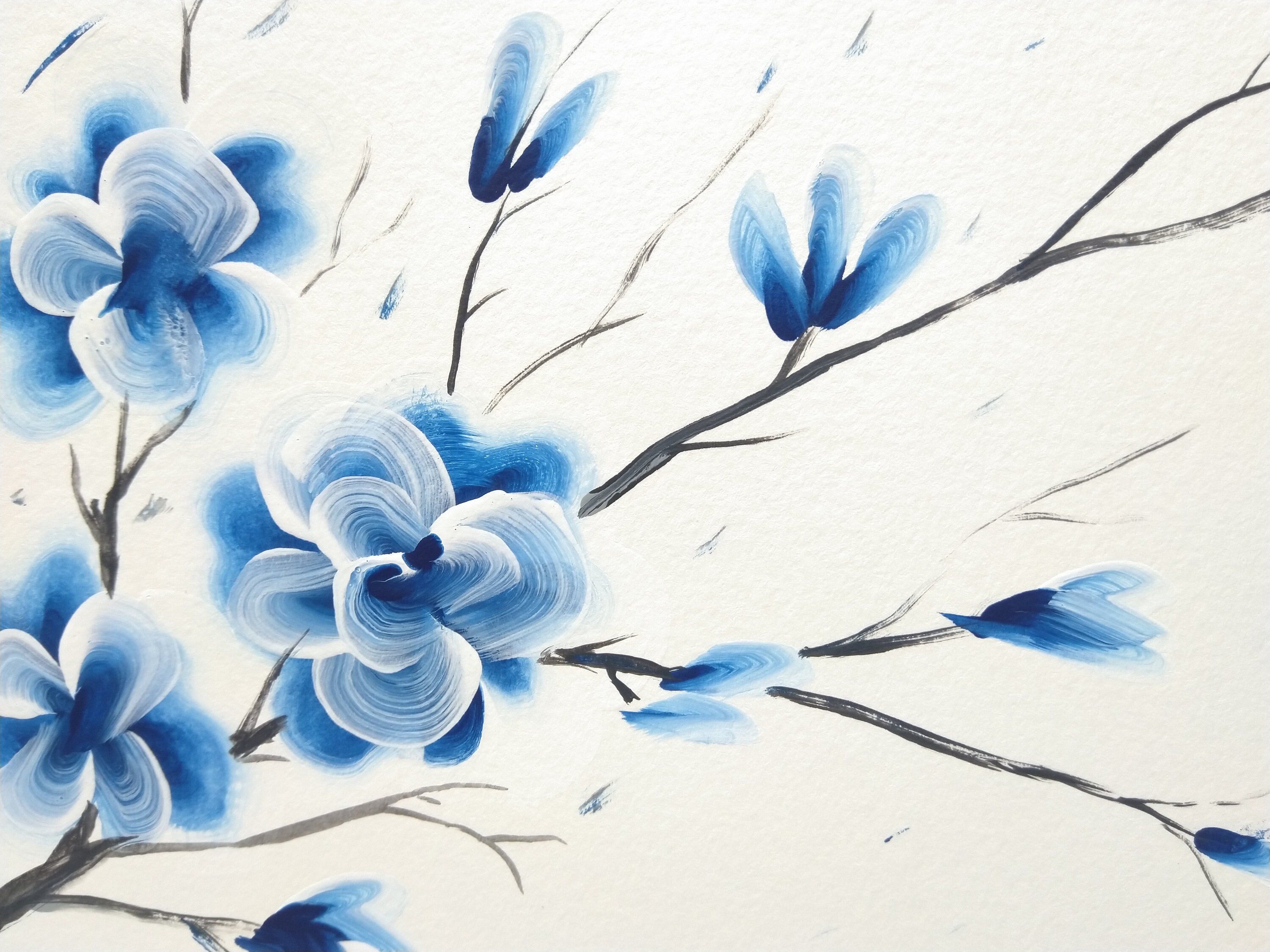Winter Blues Acrylic Painting, Blue Flowers, Floral Painting ...