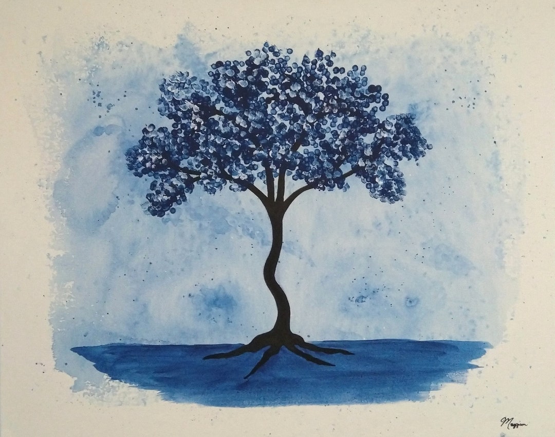 Blue Floral Tree, Original Tree Painting, 16x20, Large Tree Painting ...