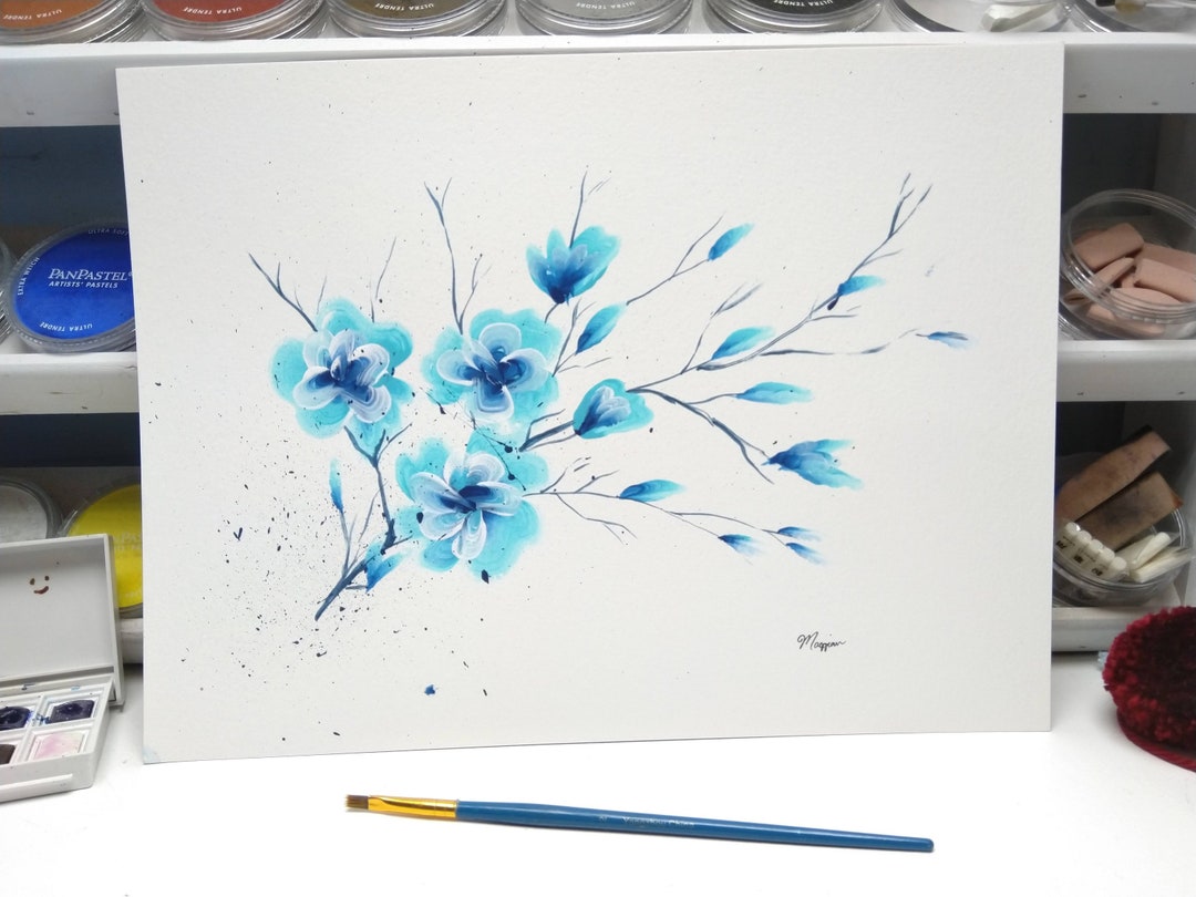 Blue Flowers, Original Acrylic Painting, Floral Painting, Signed Art ...
