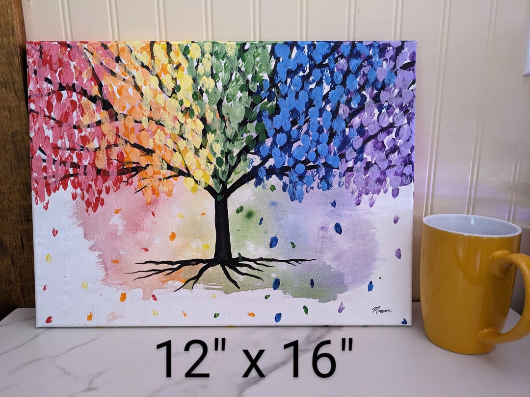 Rainbow Tree Painting, Original Painting, Seasonal Tree, Abstract ...