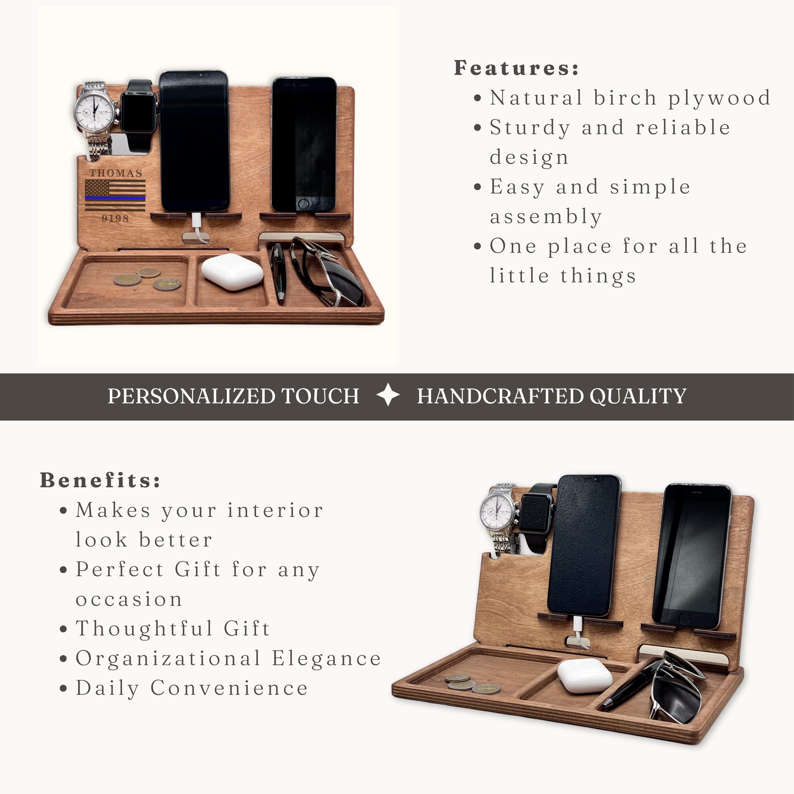 Personalized Wood Docking Station, Mens Desk Organizer - Father's Day ...