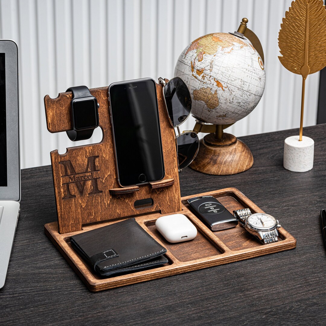 Wooden Docking Station Personalized Anniversary Gifts for Men, Wooden ...