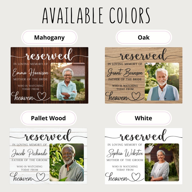 Reserved Memorial Sign Wedding Decor - Personalized Memorial Plaque ...