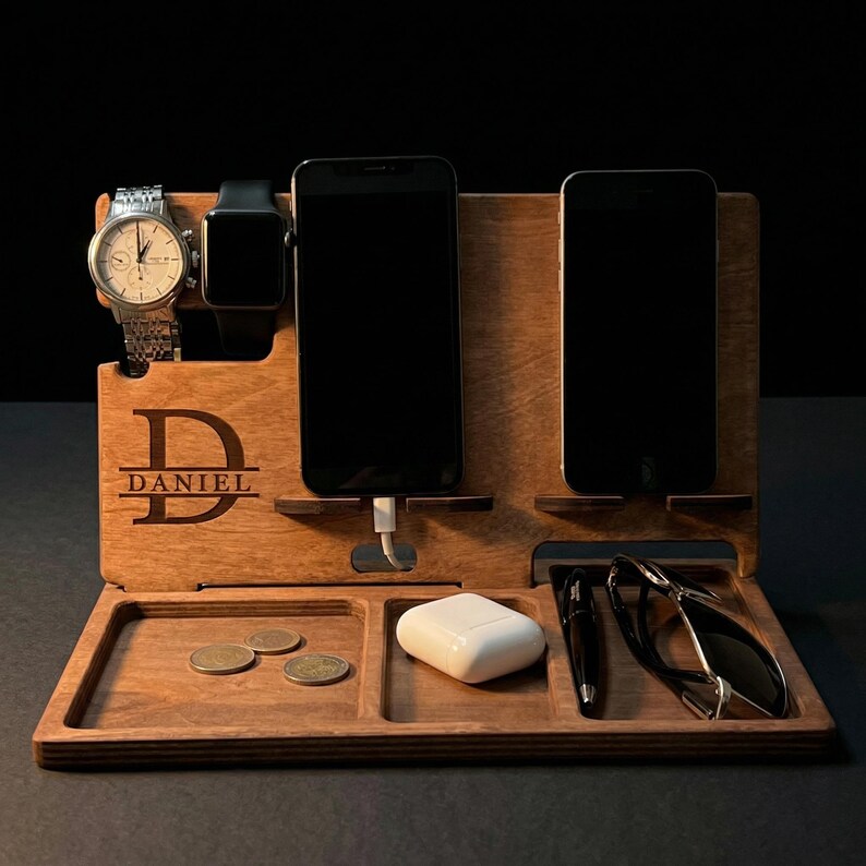 Personalized Wood Docking Station, Mens Desk Organizer - Father's Day ...