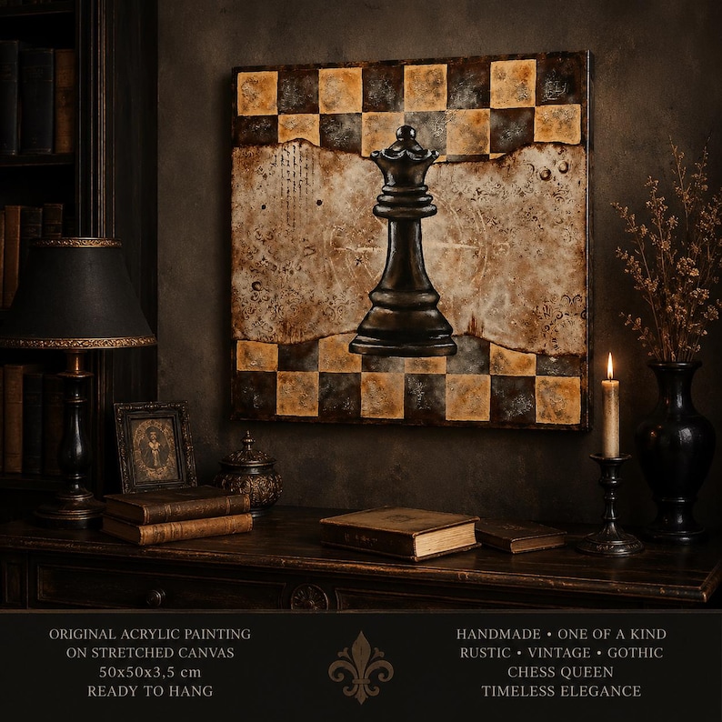 Original Chess Queen Painting | Rustic Vintage Chessboard | Gothic ...
