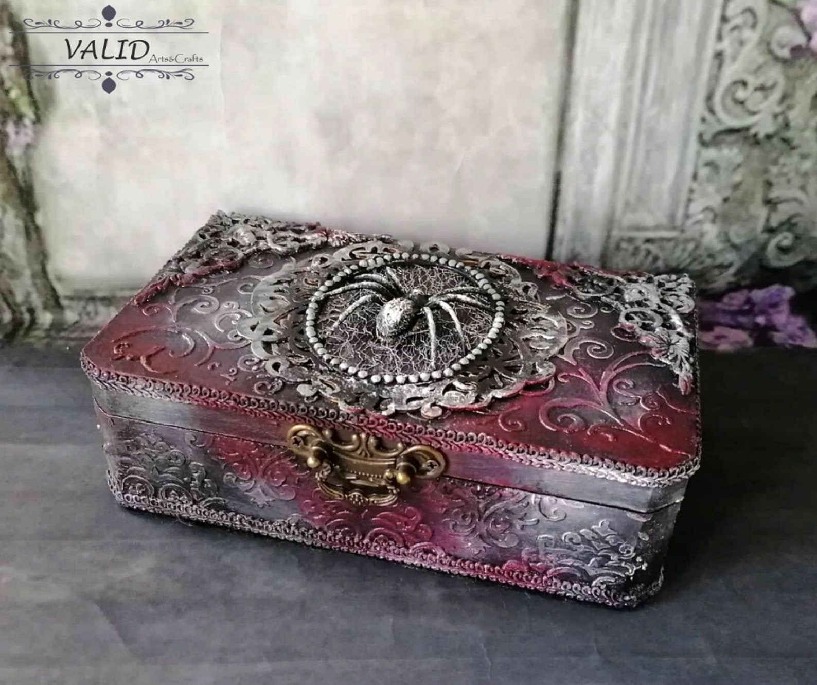 Spider Wooden Storage Box/gothic Style/black and Dark Red - Etsy