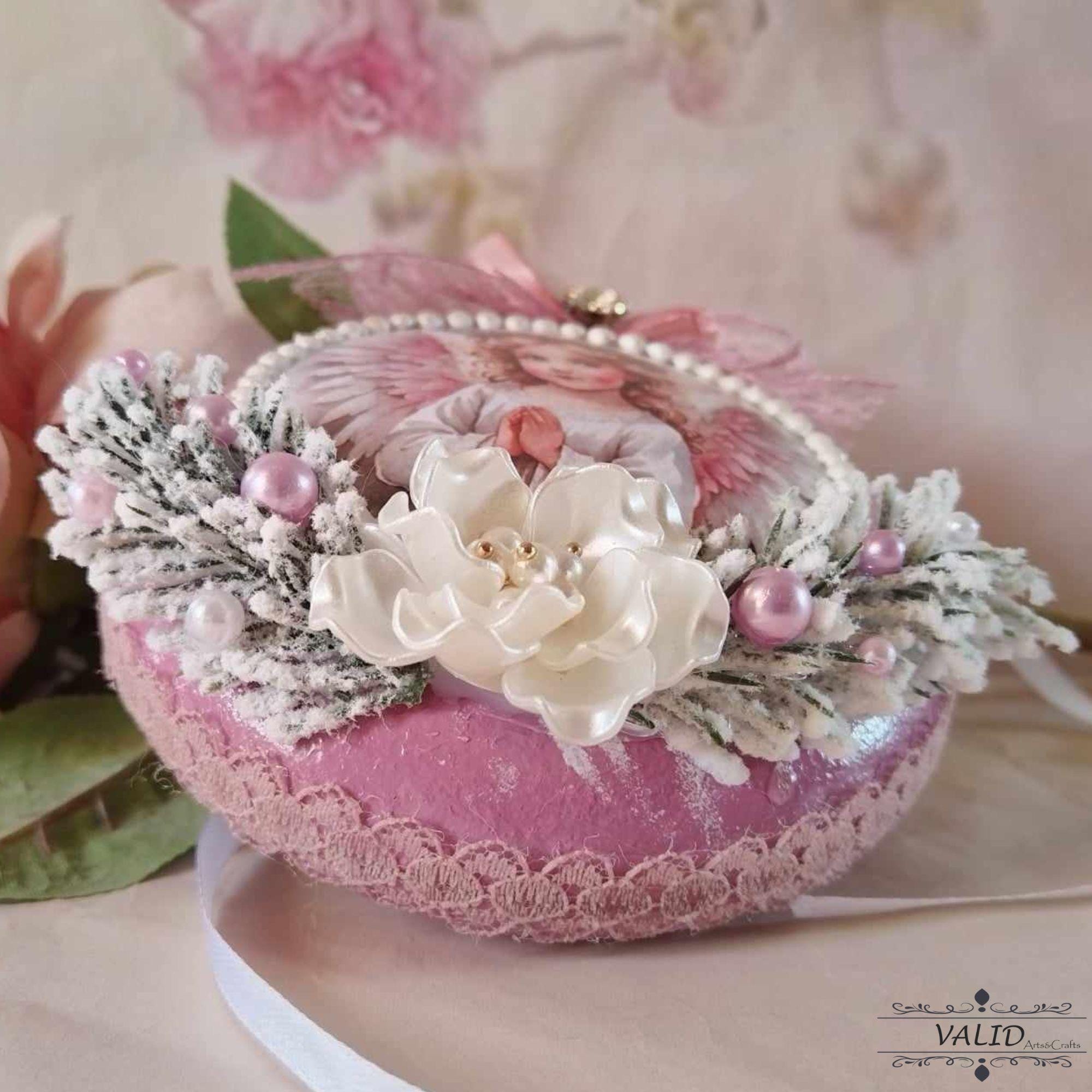 Handmade Christmas Ornament With an Angel – Mauve & White Mixed Media ...